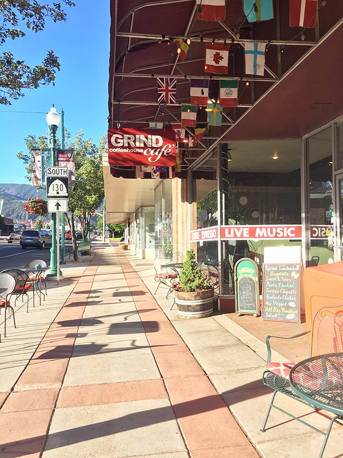 Grind Coffee House fuels serious treasure hunters with caffeine and character, its international flags suggesting your vintage finds might have global origins.