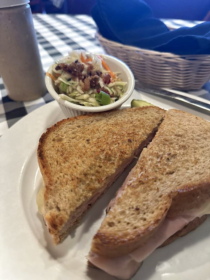 Even the sandwich game is strong here. This ham and Swiss on hearty bread with house-made slaw proves that German simplicity is anything but boring.