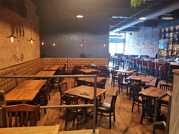 Leather banquettes and wooden tables create an atmosphere that's both upscale and approachable&mdash;like the culinary equivalent of smart casual.