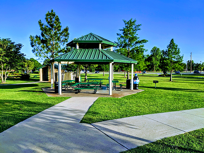 Public park pavilions offer shelter for family gatherings without rental fees. The perfect spot for birthday celebrations that won't deplete the gift budget.