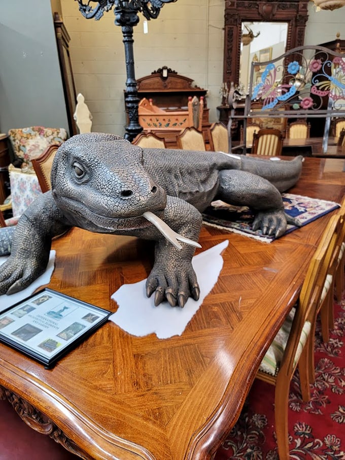 The ultimate conversation piece—a Komodo dragon sculpture that promises to startle guests and make your living room feel like a natural history museum.