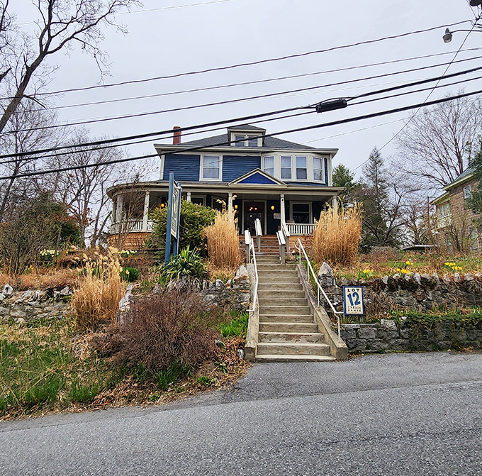 This blue Victorian beauty climbs skyward with the confidence of a house that knows it's photogenic from every angle.