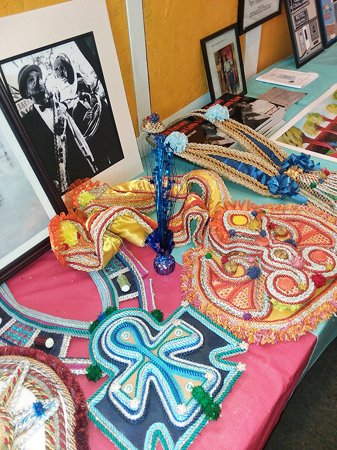 These intricate beaded works represent hundreds of hours of craftsmanship and generations of tradition that continue to influence New Orleans music.