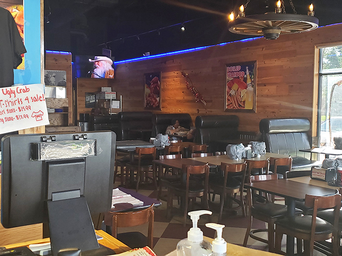 The dining area balances nautical charm with Midwestern practicality &ndash; where wood-paneled walls evoke a ship's cabin without the seasickness.