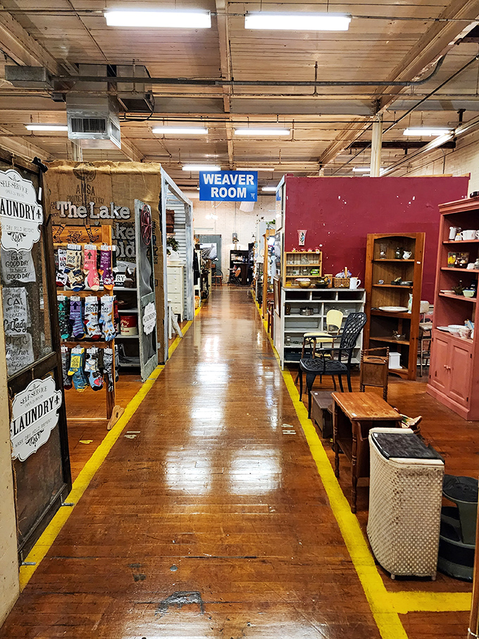 The "Weaver Room" sign points the way to specialized collections, proving The Depot organizes its chaos into navigable neighborhoods of nostalgia.
