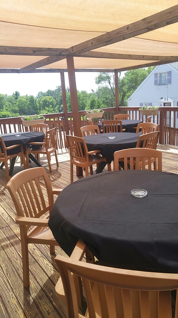 Summer dining perfection: a covered deck where gentle breezes complement every bite, and the Ohio countryside stretches out before you.