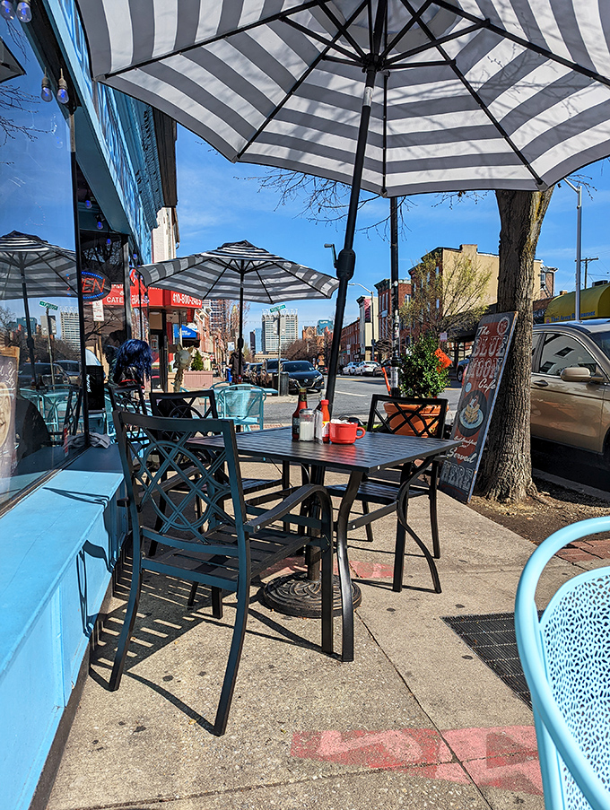 The outdoor seating offers Federal Hill people-watching with your pancakes&mdash;Baltimore's skyline providing the perfect backdrop for morning contemplation.