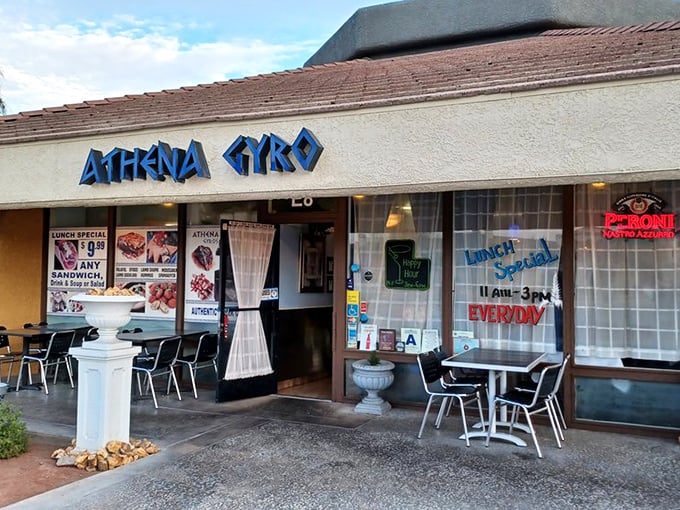 Outdoor seating perfect for those desert evenings when the temperature finally drops below "surface of the sun" levels.