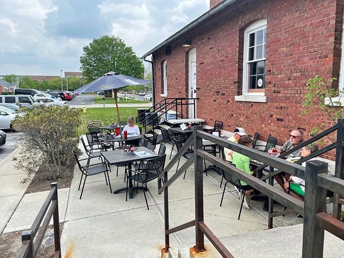 Al fresco dining with a side of history. These outdoor tables offer fresh air and a chance to imagine Fort Ben's storied past between bites.