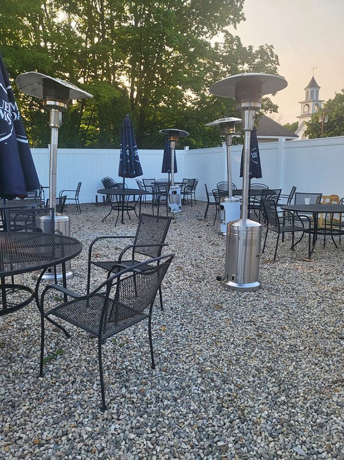The outdoor patio offers al fresco dining under New Hampshire skies &ndash; because pasta tastes even better with a side of fresh air.