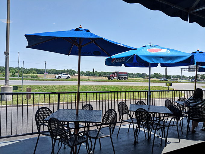 Delaware sunshine and blue umbrellas create the perfect outdoor dining atmosphere. Sometimes a burger just tastes better with a side of fresh air.
