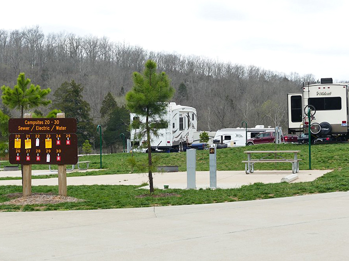 RV camping with all the comforts of home, minus the neighbor who mows at 7 AM on Saturdays. These well-appointed sites make outdoor living civilized.