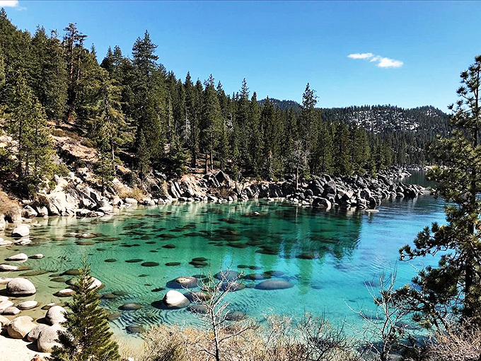 This emerald pool nestled among Sierra pines looks like Mother Nature's personal swimming hole, impossibly clear and invitingly cool.