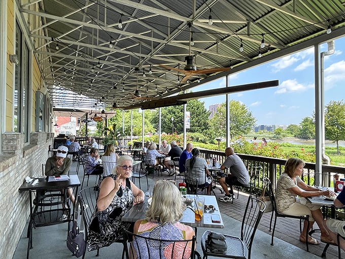The outdoor patio offers a riverside dining experience where the only thing fresher than the seafood is the Delaware breeze.