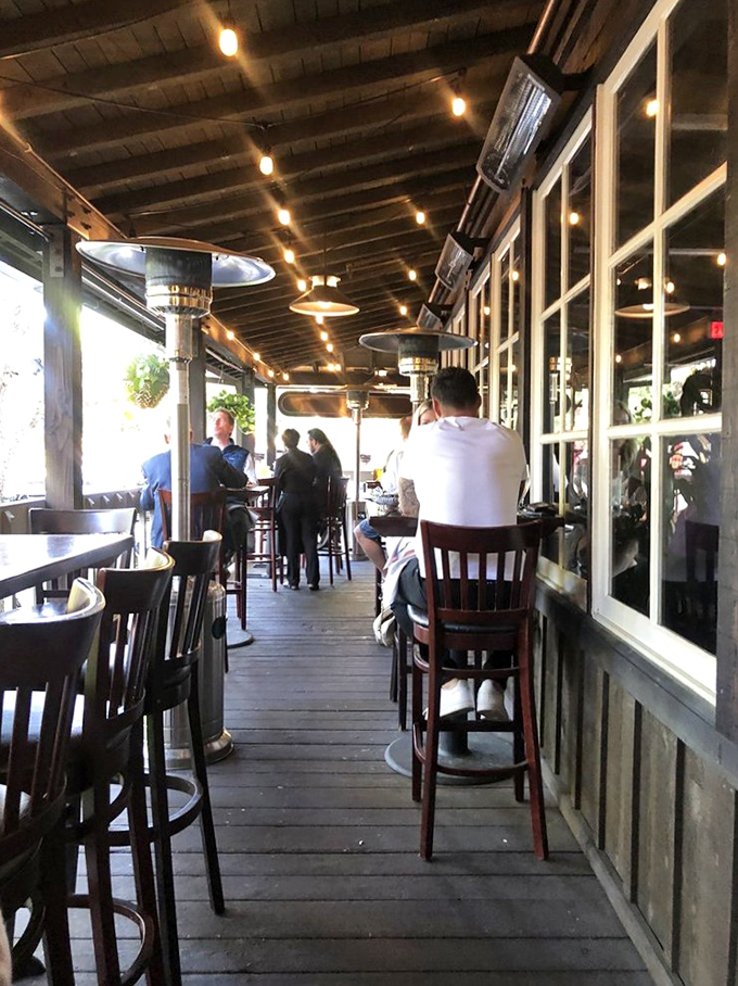 Al fresco dining with heat lamps standing by like culinary bodyguards, ensuring nothing comes between you and your warm, delicious meal.