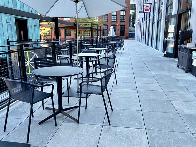 The outdoor seating offers urban tranquility&mdash;a perfect perch for people-watching while contemplating the deeper meaning of a good pickle.