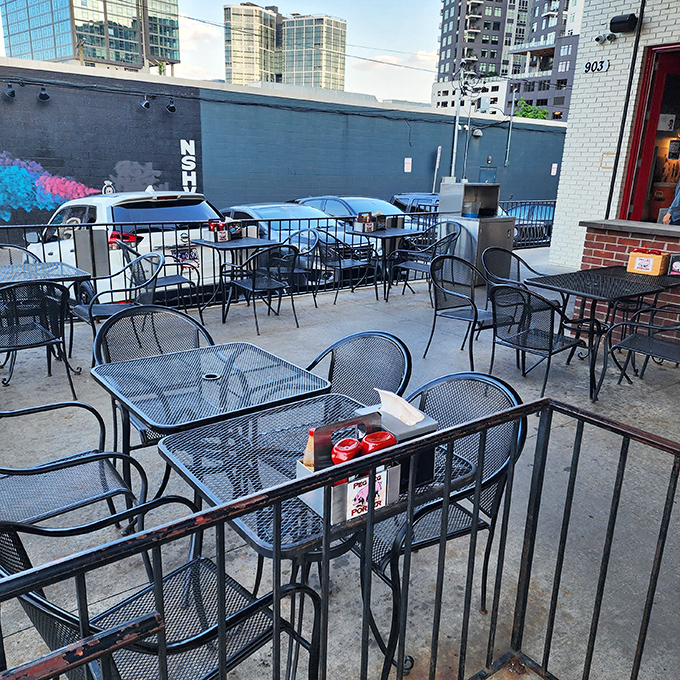 When the weather's nice, the patio beckons. Nothing complements smoked meat quite like fresh air and Nashville's urban backdrop. 