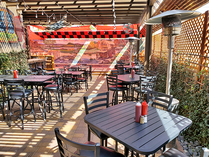 The patio offers al fresco dining with a side of Nevada sunshine&mdash;because somehow, smoked meat tastes even better with a gentle desert breeze.
