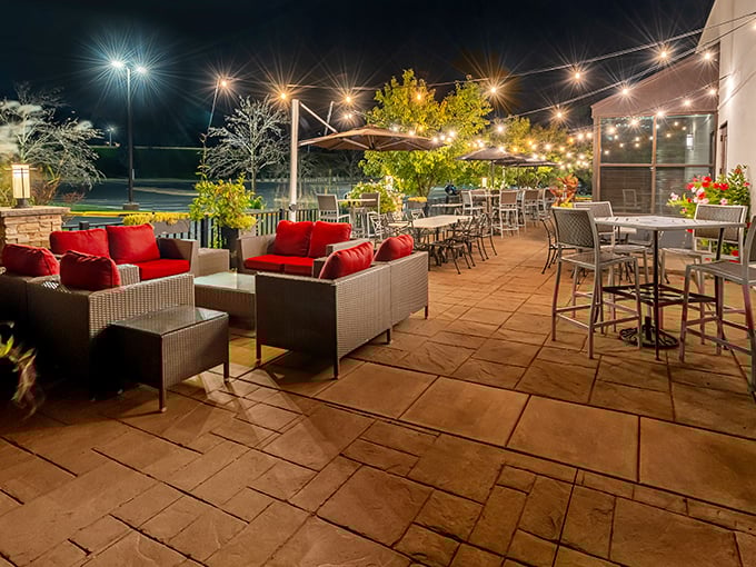 The patio transforms Minnesota nights into magical gatherings, with string lights competing with stars and comfortable seating encouraging lingering.