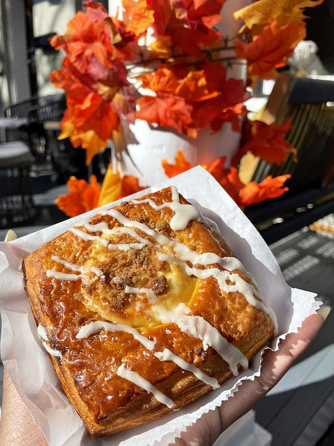 Fall's greatest hits album, now available in pastry form: this pumpkin danish drizzled with icing makes PSL season worth celebrating.