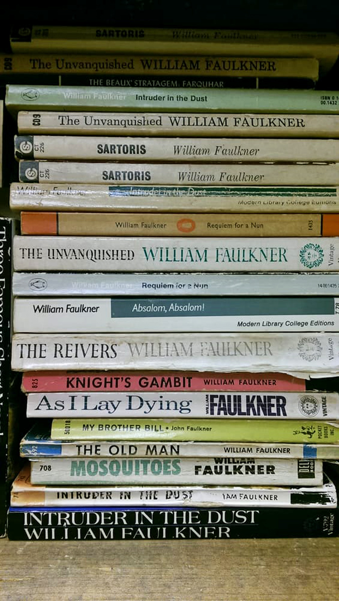 A Faulkner fan's dream come true &ndash; multiple editions of the same beloved works, each with its own history and journey to this shelf.