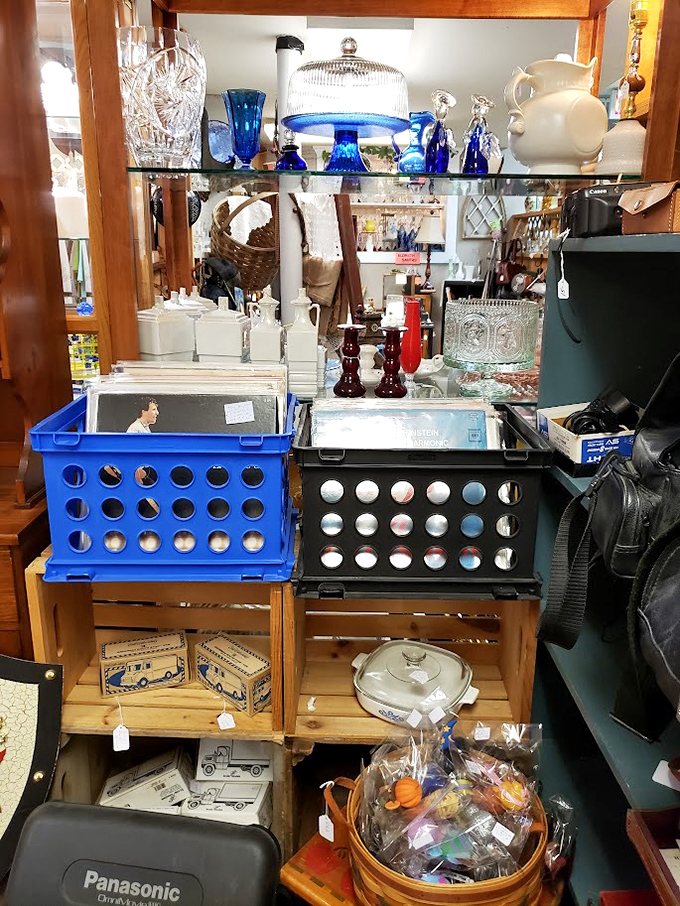 Behind purple-tinted glass lies a collection that would make any vinyl enthusiast's heart skip a beat—and possibly empty their wallet.