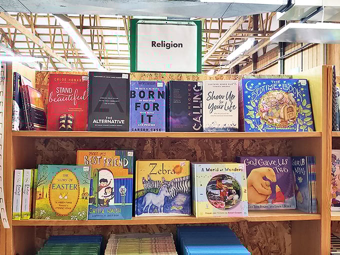 Faith finds many expressions on these well-stocked shelves. From scholarly texts to children's parables, the religion section offers spiritual journeys at earthly prices.