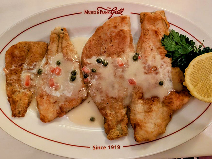 Sand dabs with lemon-caper sauce&mdash;a California classic that makes you wonder why more fish don't dress up this elegantly.