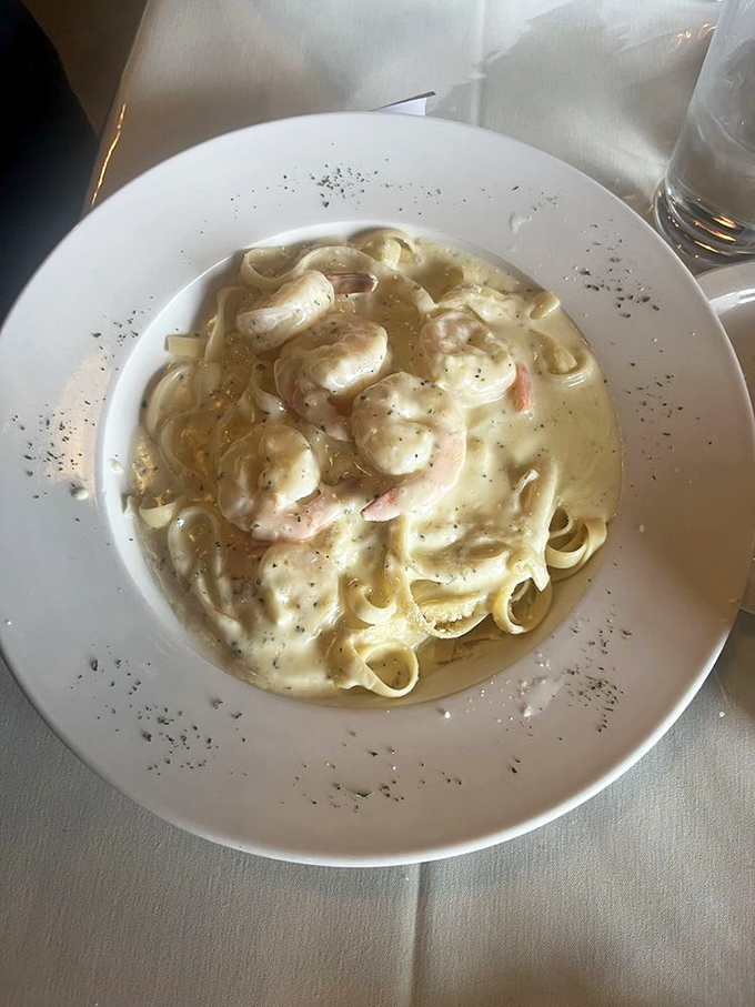 Shrimp Alfredo that's rich enough to buy a yacht but humble enough to remember where it came from. 