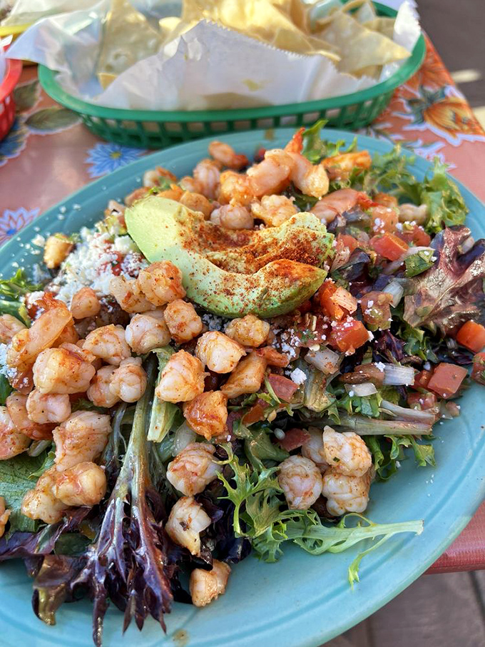 A shrimp salad that proves healthy eating doesn't mean sacrificing flavor. Those perfectly cooked shrimp are the ocean's gift to your taste buds. 