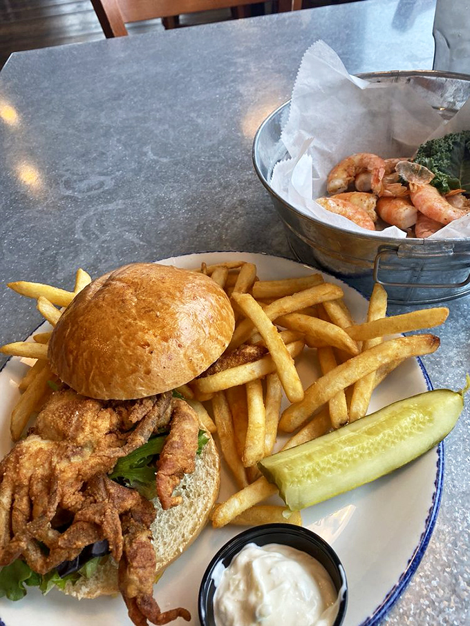 The soft shell crab sandwich: Neptune's gift to sandwich lovers. An entire crab, perfectly fried, nestled in a bun like it was meant to be there.