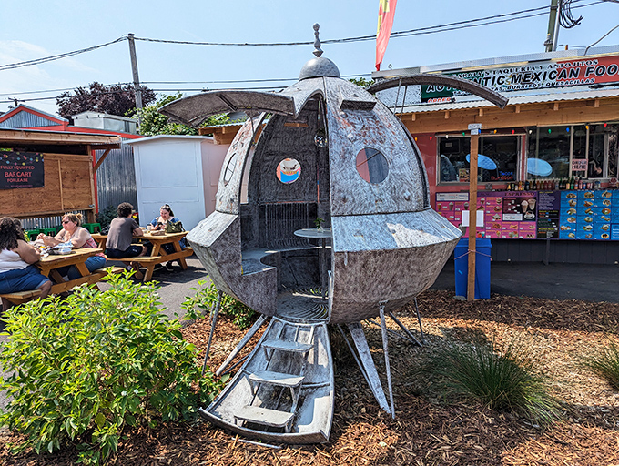 Portland keeps it weird with spaceship dining pods that make eating soul food feel like a deliciously surreal sci-fi experience.