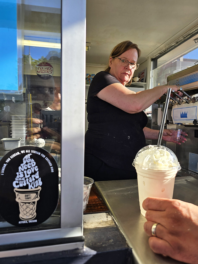 The custard artisan at work, transforming simple ingredients into creamy masterpieces that keep locals coming back for decades.