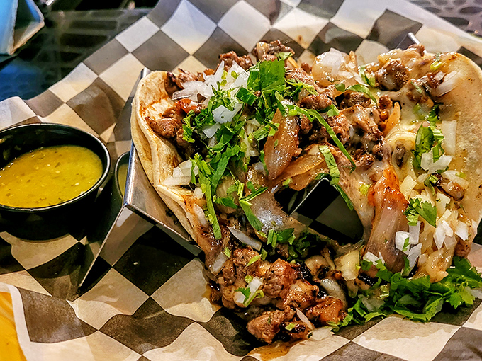 Street tacos as they should be&mdash;simple, uncluttered, and ready for their close-up. That little cup of salsa verde stands by like a loyal sidekick.