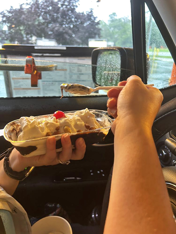 Eating a sundae in your car during a Michigan rain shower isn't just dessert&mdash;it's poetry. The patter on the roof provides percussion for this sweet symphony.