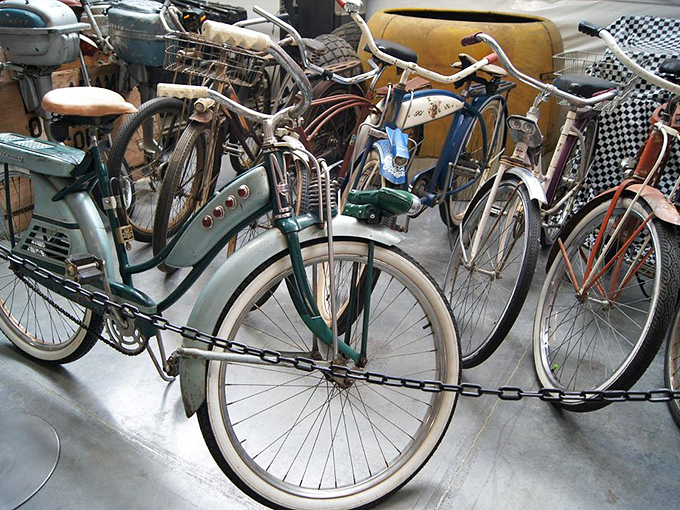Even bicycles get the royal treatment at WAAAM, showcasing the evolution of two-wheeled transportation from practical necessity to recreational joy.