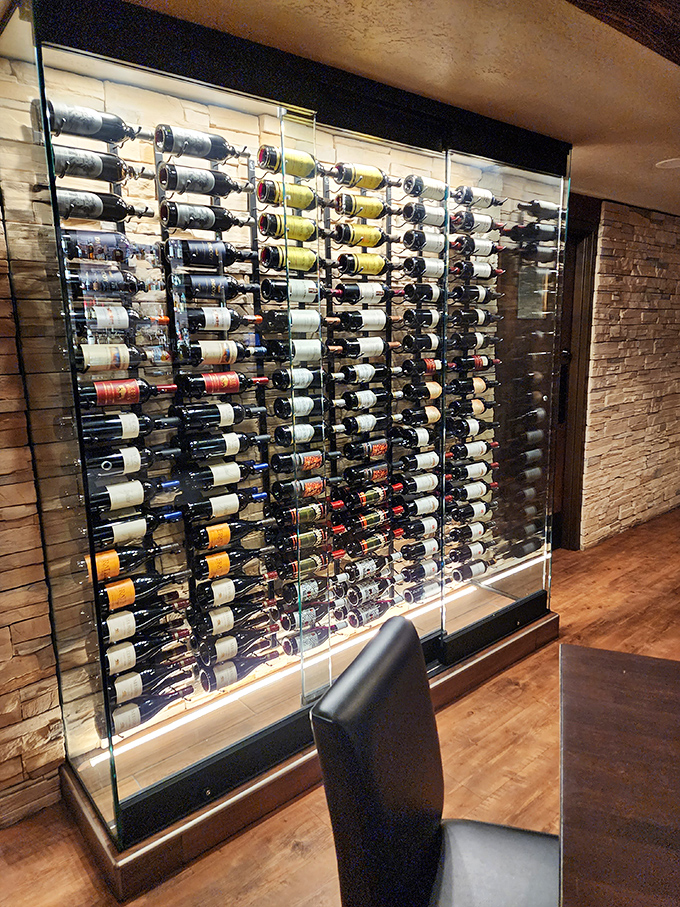 Wine wall of wonders! This impressive collection ensures the perfect companion for whatever magnificent cut of beef you've chosen.