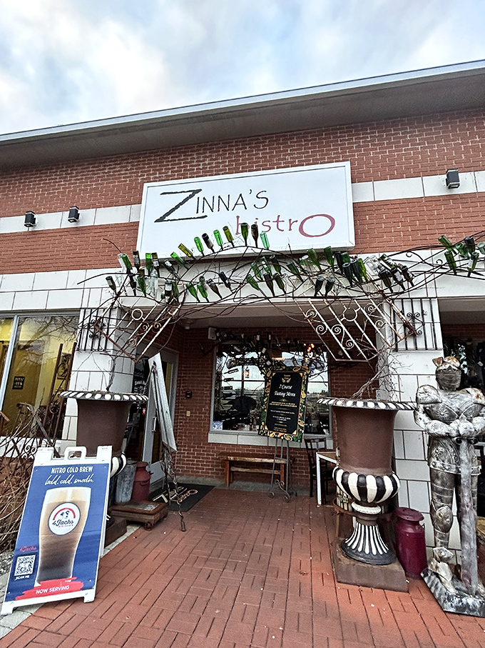 Zinna's Bistro welcomes diners with an entrance that's part garden, part art installation, and entirely inviting on any New Jersey evening.