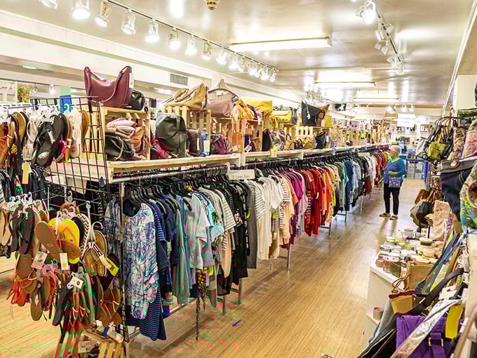 An aisle wide enough to browse without accidentally becoming too familiar with fellow shoppers&mdash;a consignment luxury.