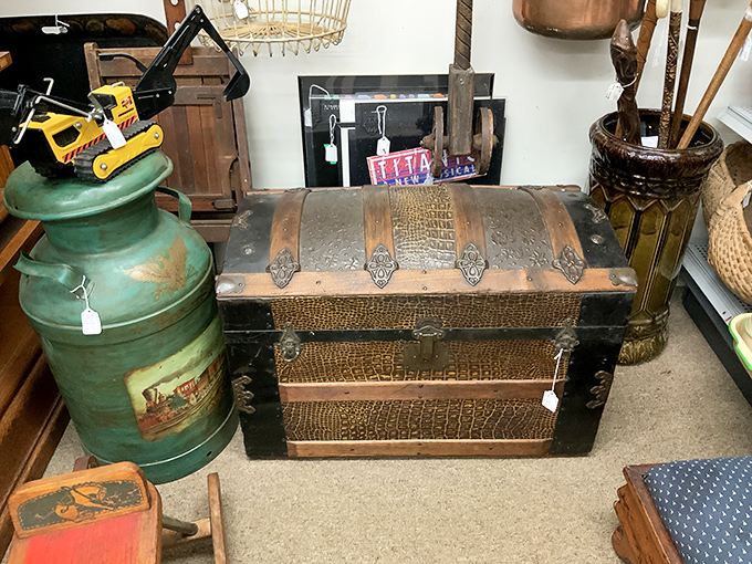The steamer trunk that launched a thousand fantasies. Close your eyes and you can practically smell the sea voyages and grand hotel lobbies.