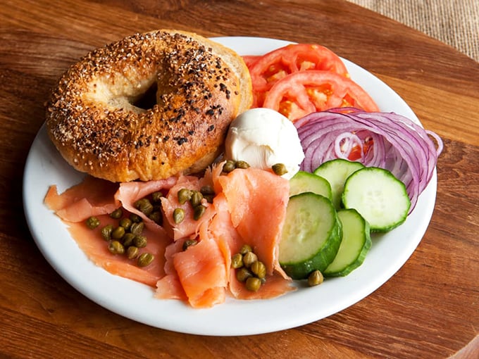 The bagel and lox platter that makes breakfast feel like a special occasion. Those capers are the tiny exclamation points of flavor.