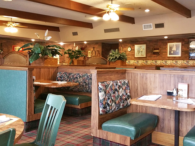 Booths designed for maximum comfort and minimum distraction from the serious business of pie consumption. Notice the strategic plant placement for pie privacy.