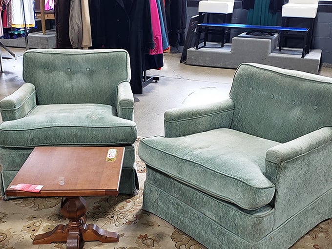 These mint-green mid-century armchairs aren't just furniture; they're time machines waiting to transport your living room back to a more stylish era.