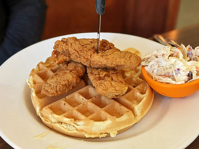 Chicken and waffles: the breakfast-lunch alliance that proves opposites attract. That crispy coating deserves its own appreciation day.