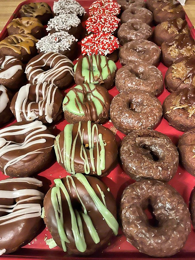 Glazed donuts glistening under the light like they've been touched by angels. Their sheen is nature's way of saying "eat me now."