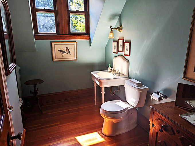 Even the bathrooms at Joslyn Castle are historically significant. This early 20th-century facility proves indoor plumbing can be both functional and fashionable.