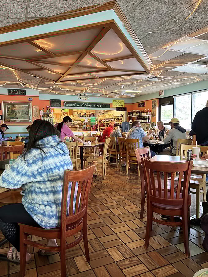 The universal language of good food: a dining room filled with people too busy enjoying their meals to care about anything else in the world.