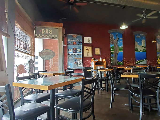 Simple tables, comfortable chairs, and the anticipation of smoky delights to come. Sometimes the best dining rooms are the least pretentious.