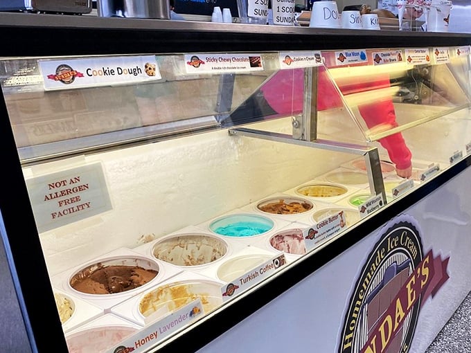 Gazing into this display case is like looking through a window to a better world. Each flavor sits patiently, knowing its moment of glory awaits.