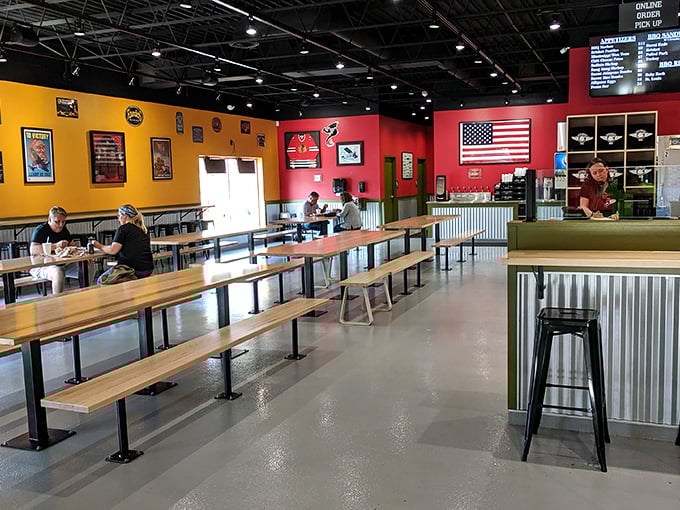 Long communal tables and bench seating&mdash;because great barbecue deserves to be enjoyed with a side of new friendships.